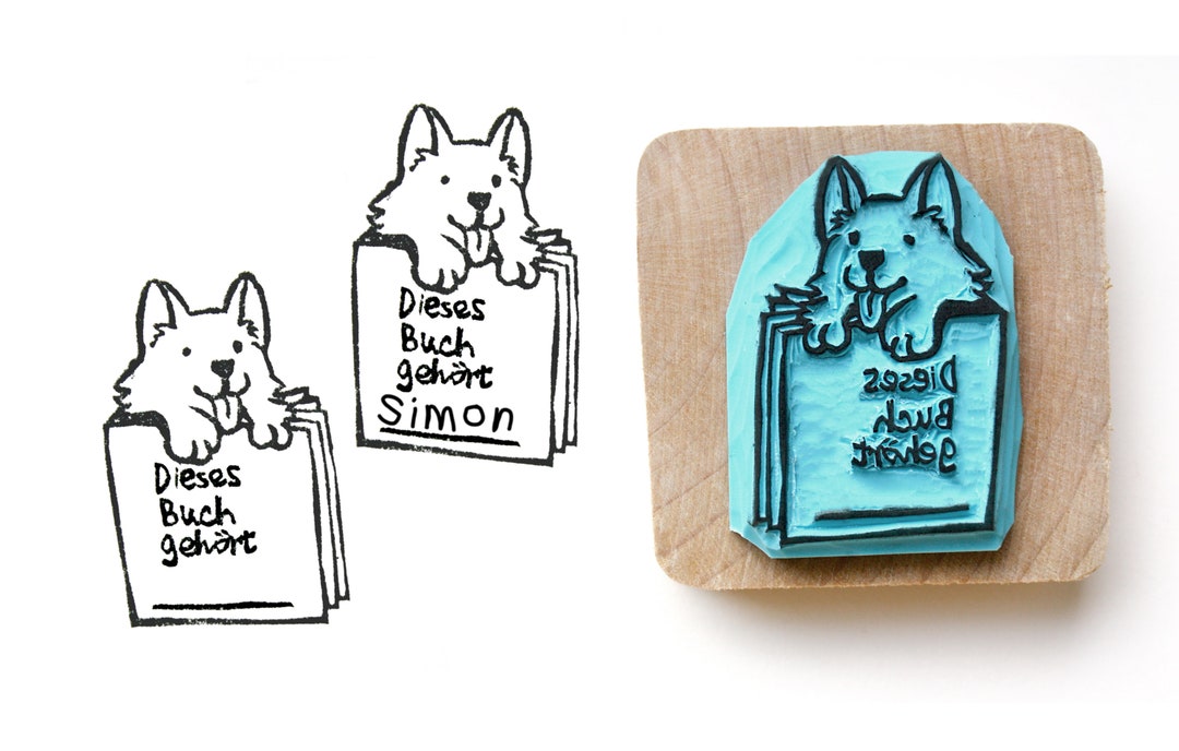 Dog Ex Libris Stamp, Library Stamp With Dog, Book Lover Gift, Bookplate ...