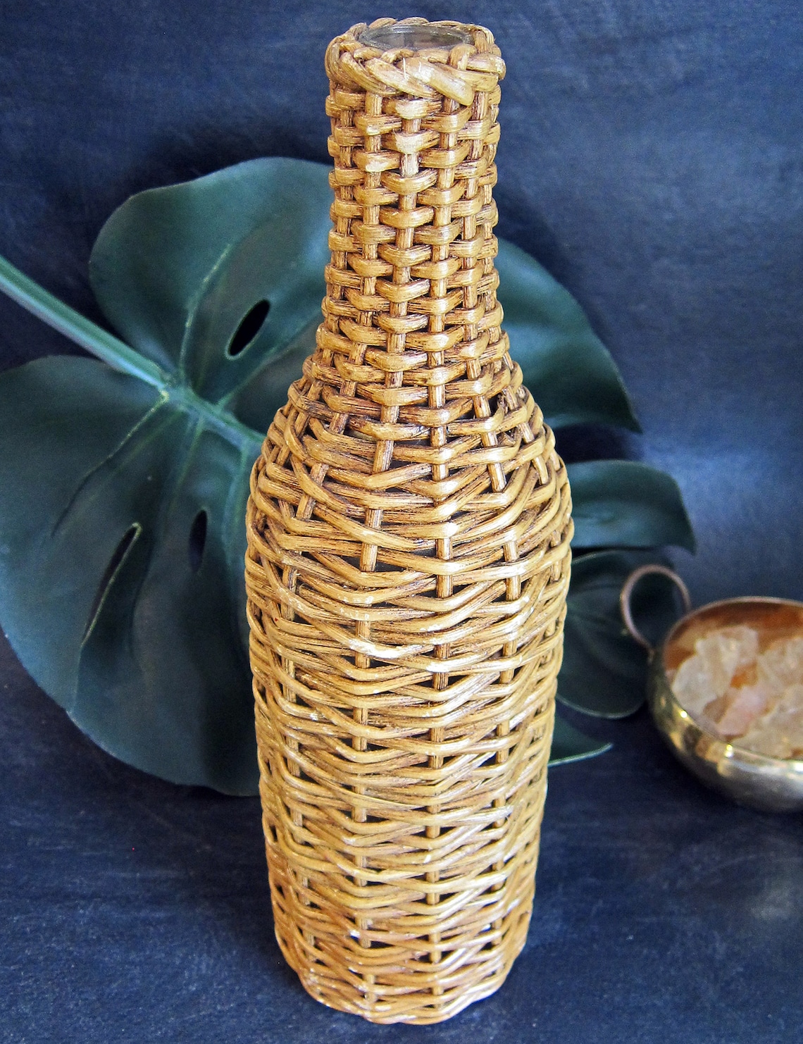 Wicker Covered Glass Wine Bottle: Vintage Bottle in a Woven | Etsy