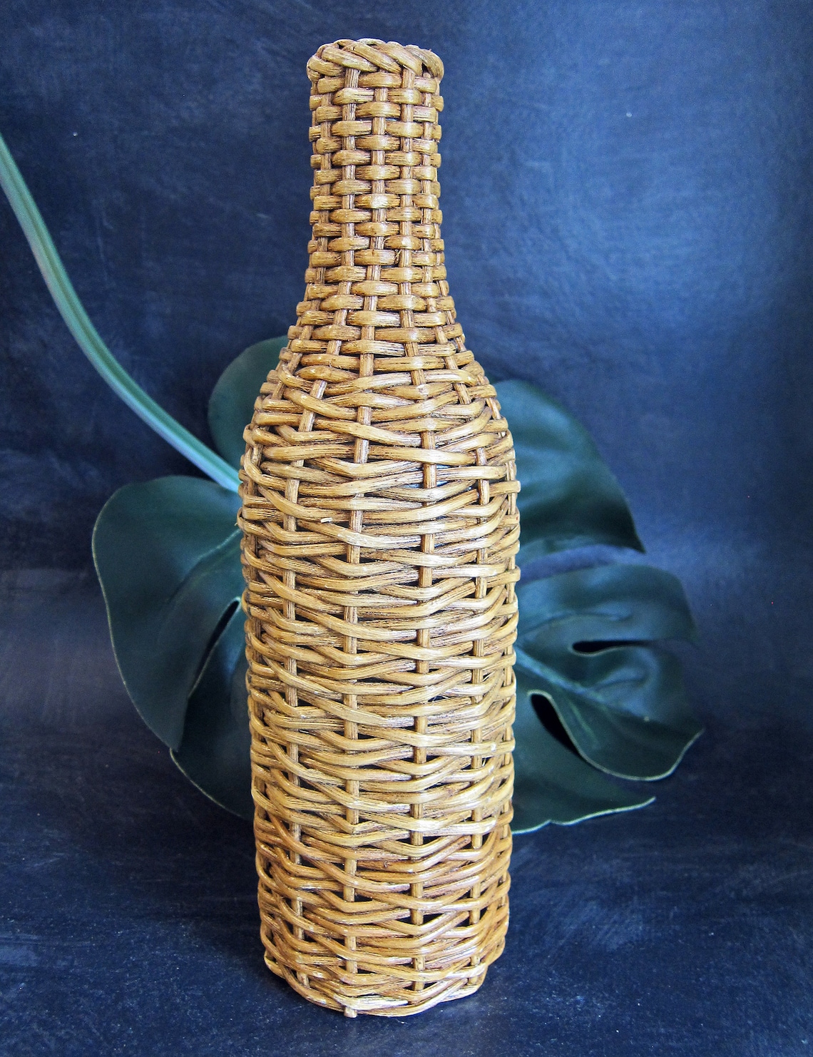 Wicker Covered Glass Wine Bottle: Vintage Bottle in a Woven | Etsy