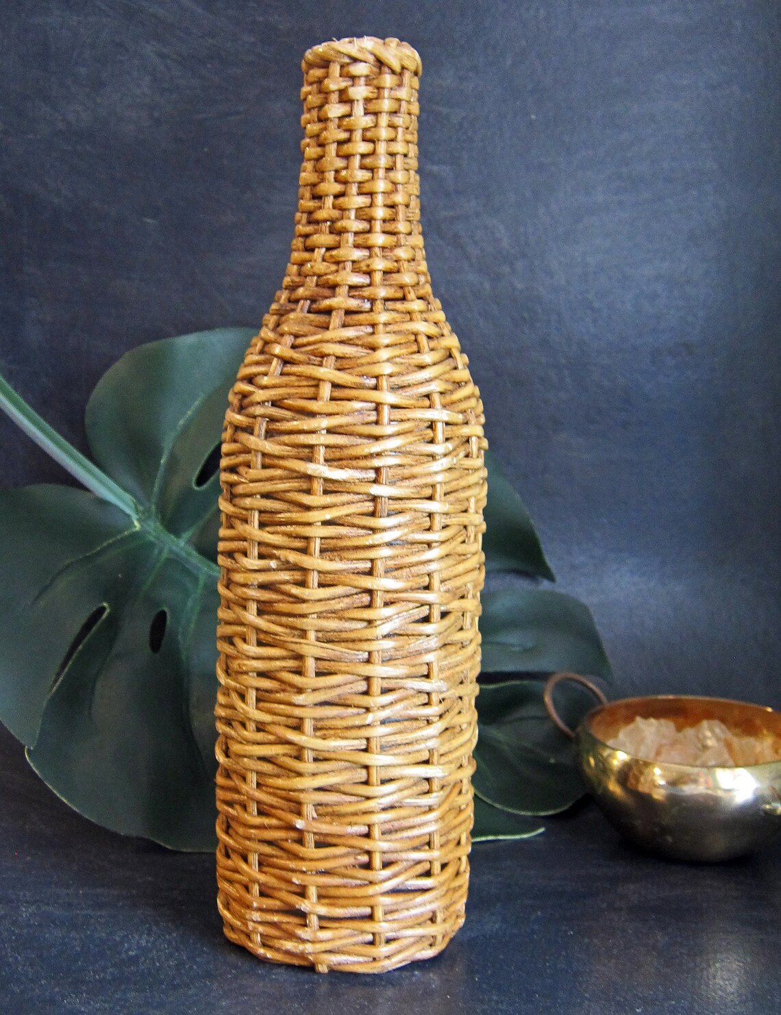 Wicker Covered Glass Wine Bottle: Vintage Bottle in a Woven | Etsy