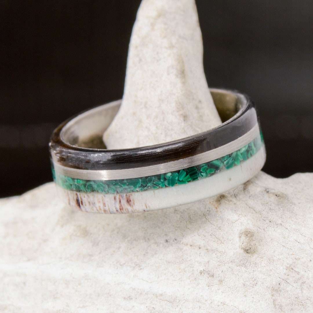 Buffalo Tusk, Metal, Malachite, Antler - Stone Forge Studios - Etsy
