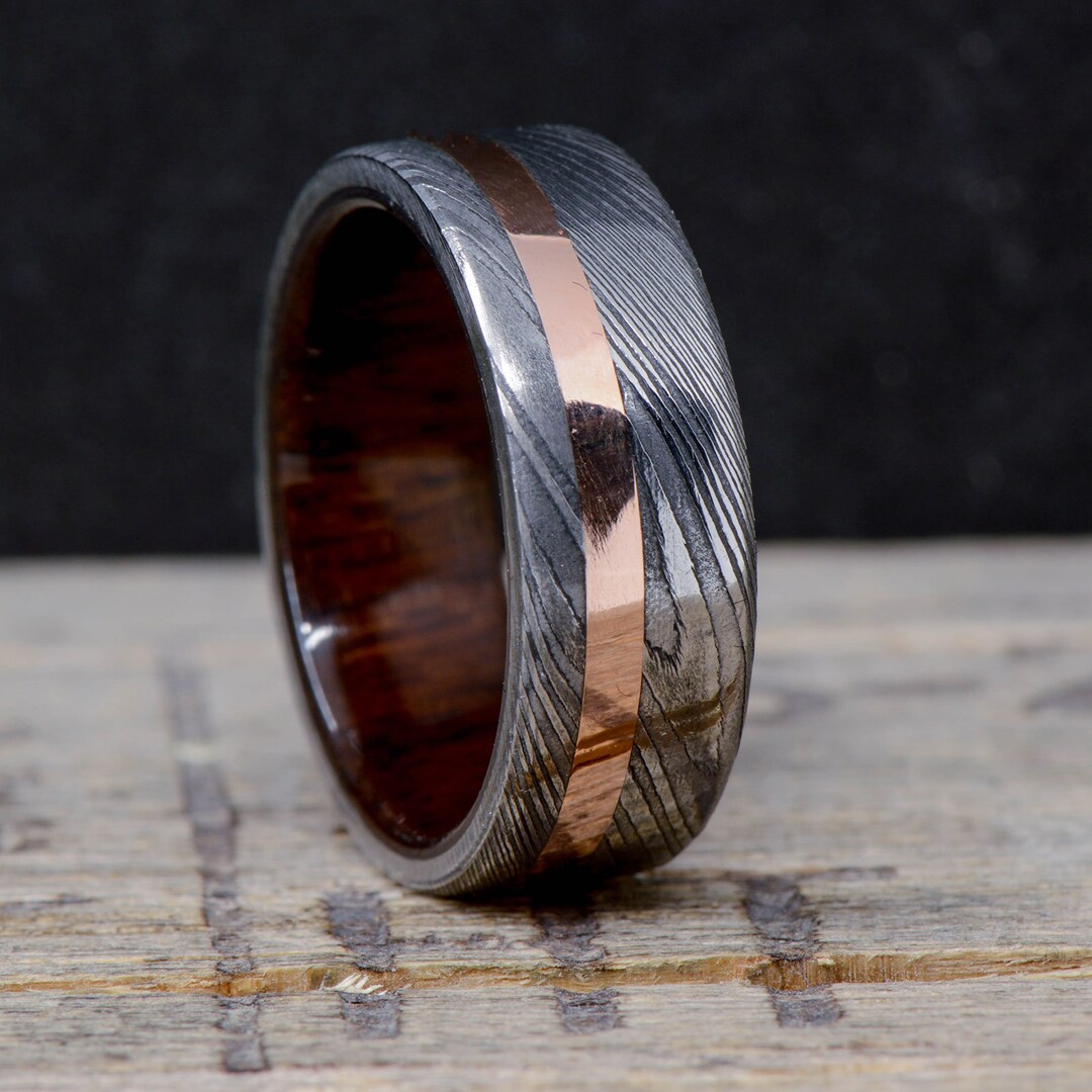 Polished Damascus Steel, Rose Gold, & Walnut Wood - Stone Forge Studios ...