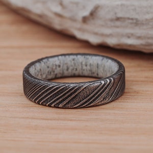 Dark Damascus Steel, Elk Antler Inlay - Stone Forge Studios - Etsy