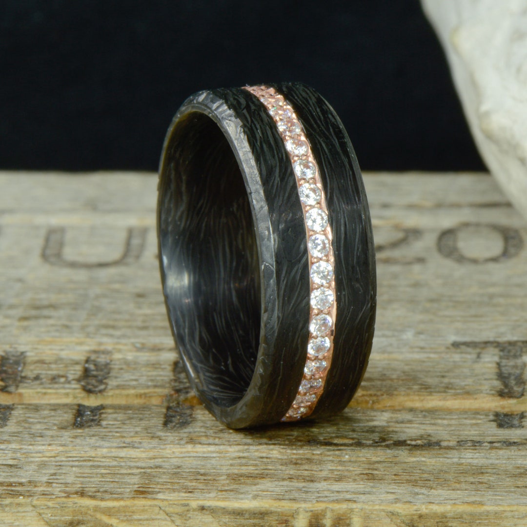 Forged Carbon Fiber, Gold, & Diamond Band - Stone Forge Studios - Etsy