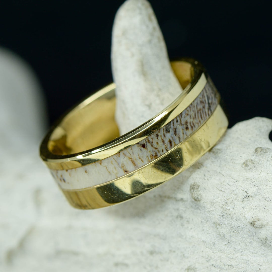 Yellow Gold With Elk Antler Inlay - Stone Forge Studios - Etsy