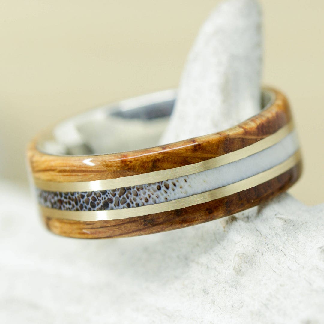 Whiskey Barrel Wood, Yellow Gold, and Elk Antler Inlays - Stone Forge ...
