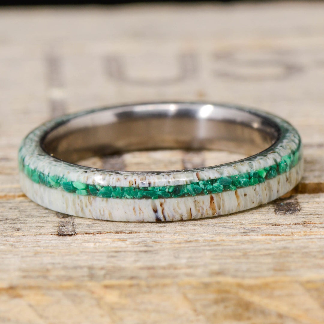 Elk Antler, Green Malachite Stone Inlay - Stone Forge Studios - Etsy