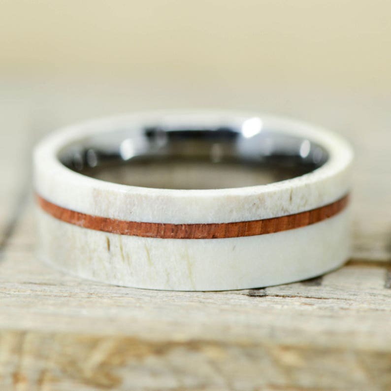 Men's Ring: Antler Rosewood Inlay Stone Forge Studios - Etsy