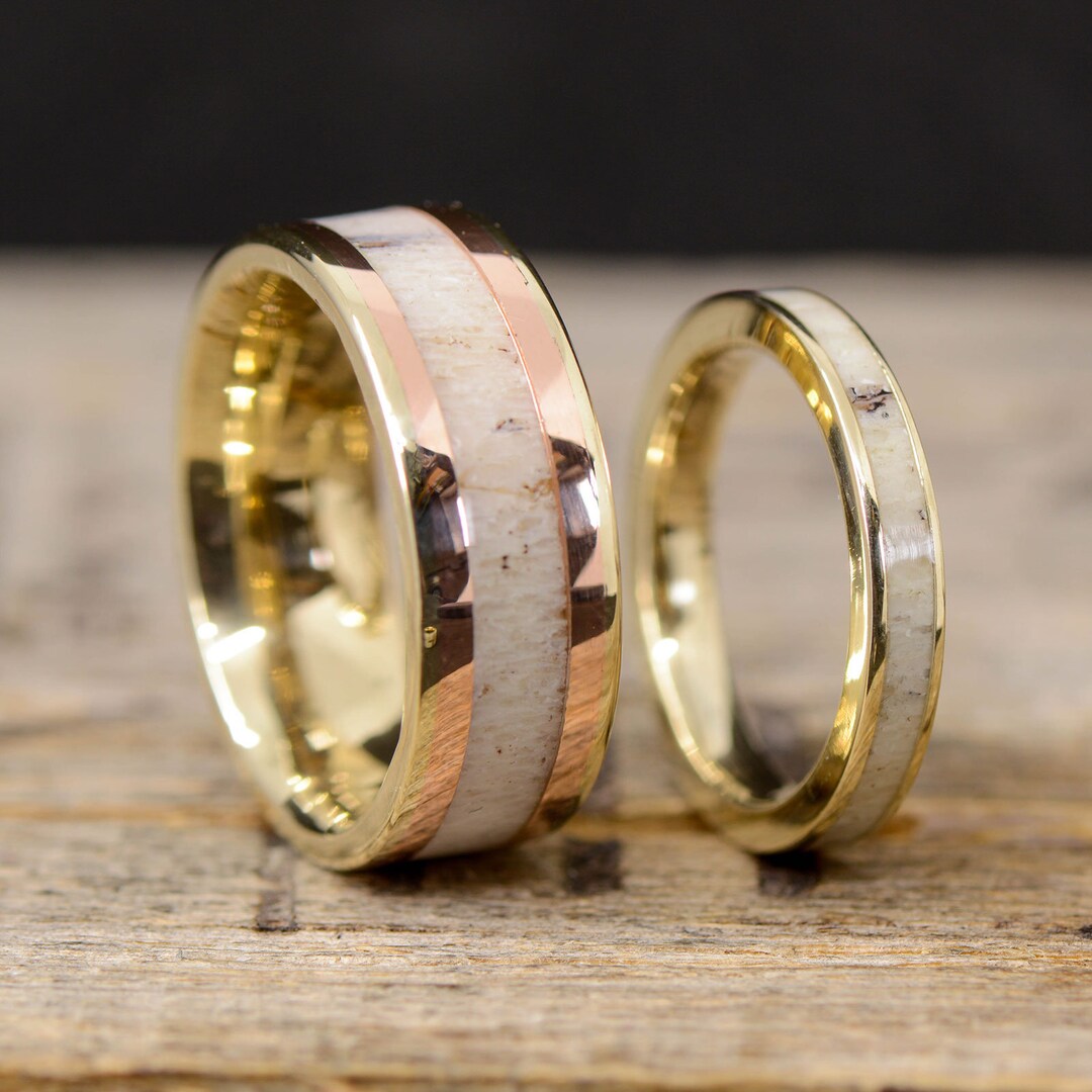 Antler Channel Rings With Rose Gold Pinstripes - Stone Forge Studios - Etsy