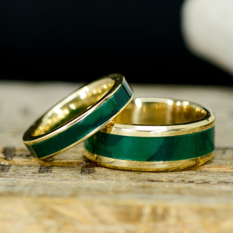 Ring Set: Yellow Gold & Imperial Jade Channel Stone Forge - Etsy