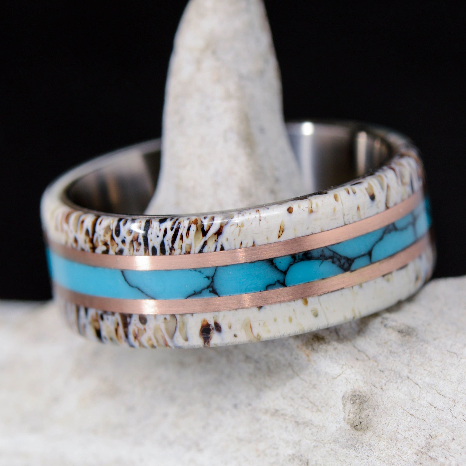 Elk Antler, Rose Gold, and Turquoise Inlays - Stone Forge Studios - Etsy
