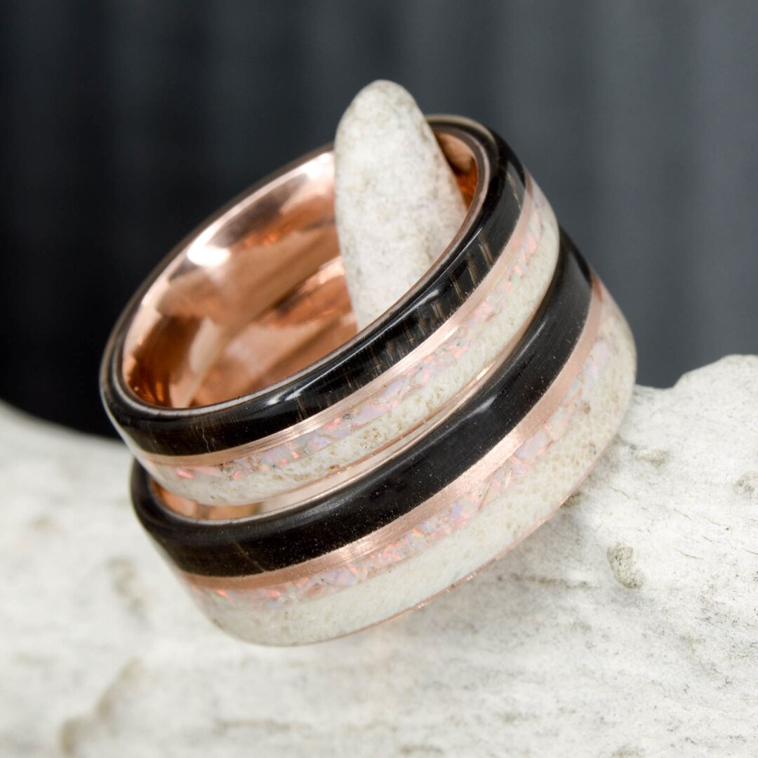 Black Buffalo Tusk, Rose Gold, Antler, and White Opal - Stone Forge ...