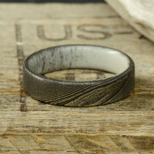 Dark Damascus Steel, Elk Antler Inlay - Stone Forge Studios - Etsy