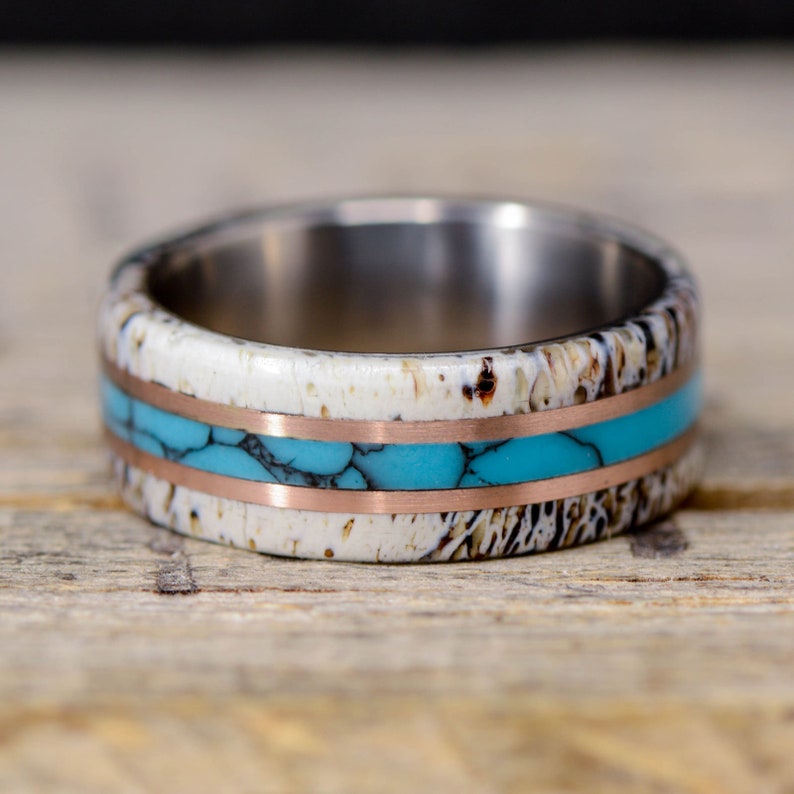 Elk Antler, Rose Gold, and Turquoise Inlays - Stone Forge Studios - Etsy