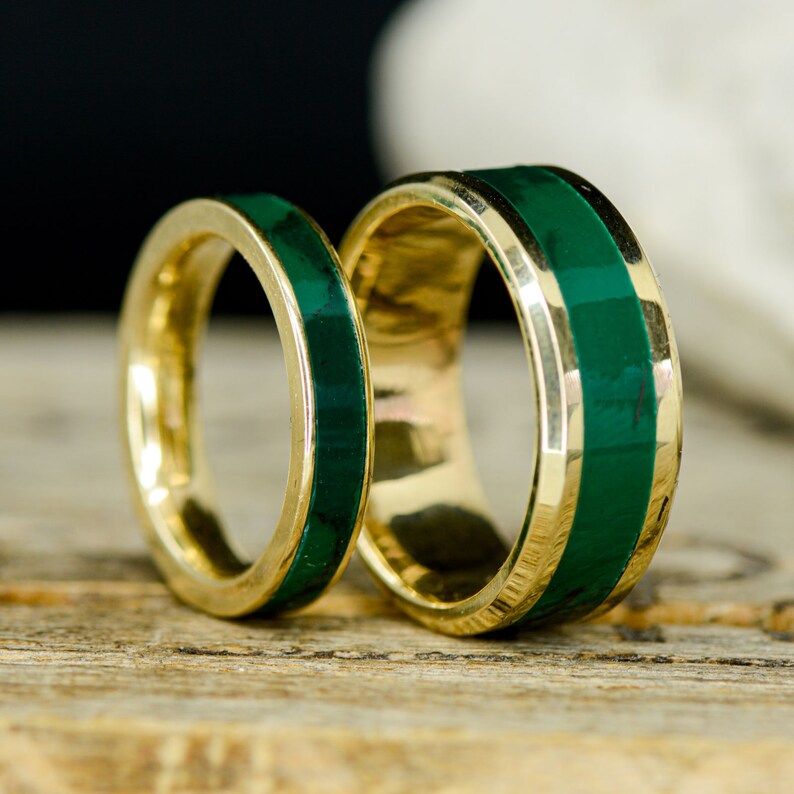 Ring Set: Yellow Gold & Imperial Jade Channel Stone Forge - Etsy