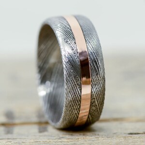 Dark Damascus Steel, Rose Gold Inlay - Stone Forge Studios - Etsy
