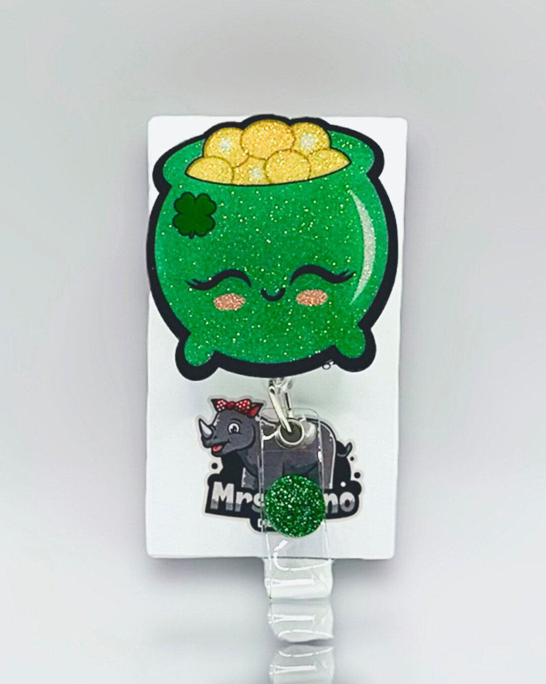 Cute Pot of Gold Saint Patricks Day Green Retractable ID Badge Reel ...