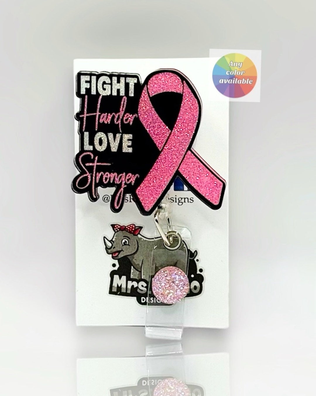 Fight Harder Love Stronger Ribbon Cancer Retractable ID Badge Reel ...