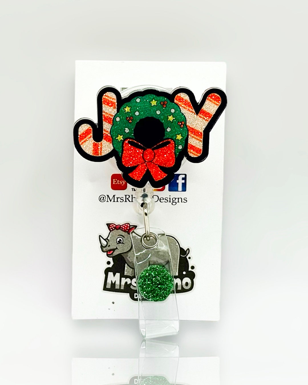 Joy Candy Cane Wreath Retractable ID Badge Reel - Etsy