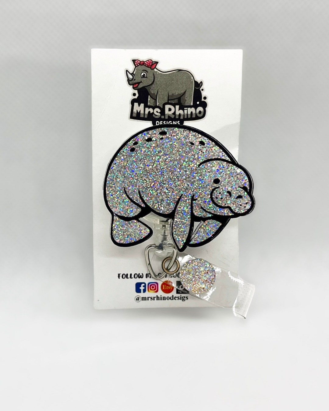 Manatee Retractable Badge Reel: Glitter Nurse/teacher ID Holder - Etsy