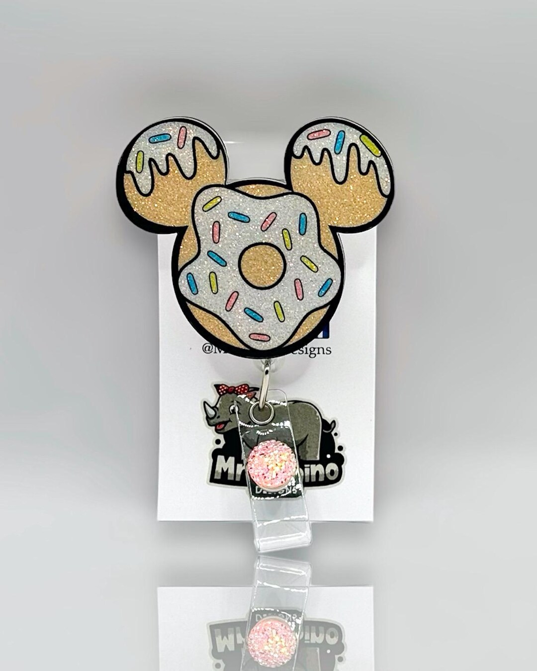 Mouse Ears Shape Doughnut Donut Retractable ID Badge Reel Nurse Teacher ...