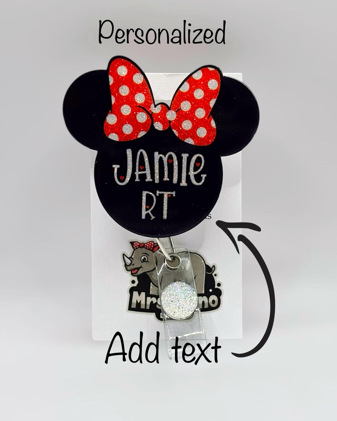 Personalized Minnie Mouse Badge Reel: Polka Dot Bow, Nurse Teacher ID ...