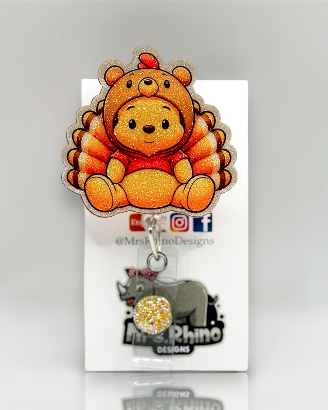 Winnie the Pooh Turkey Handmade Retractable Badge Reel - Etsy