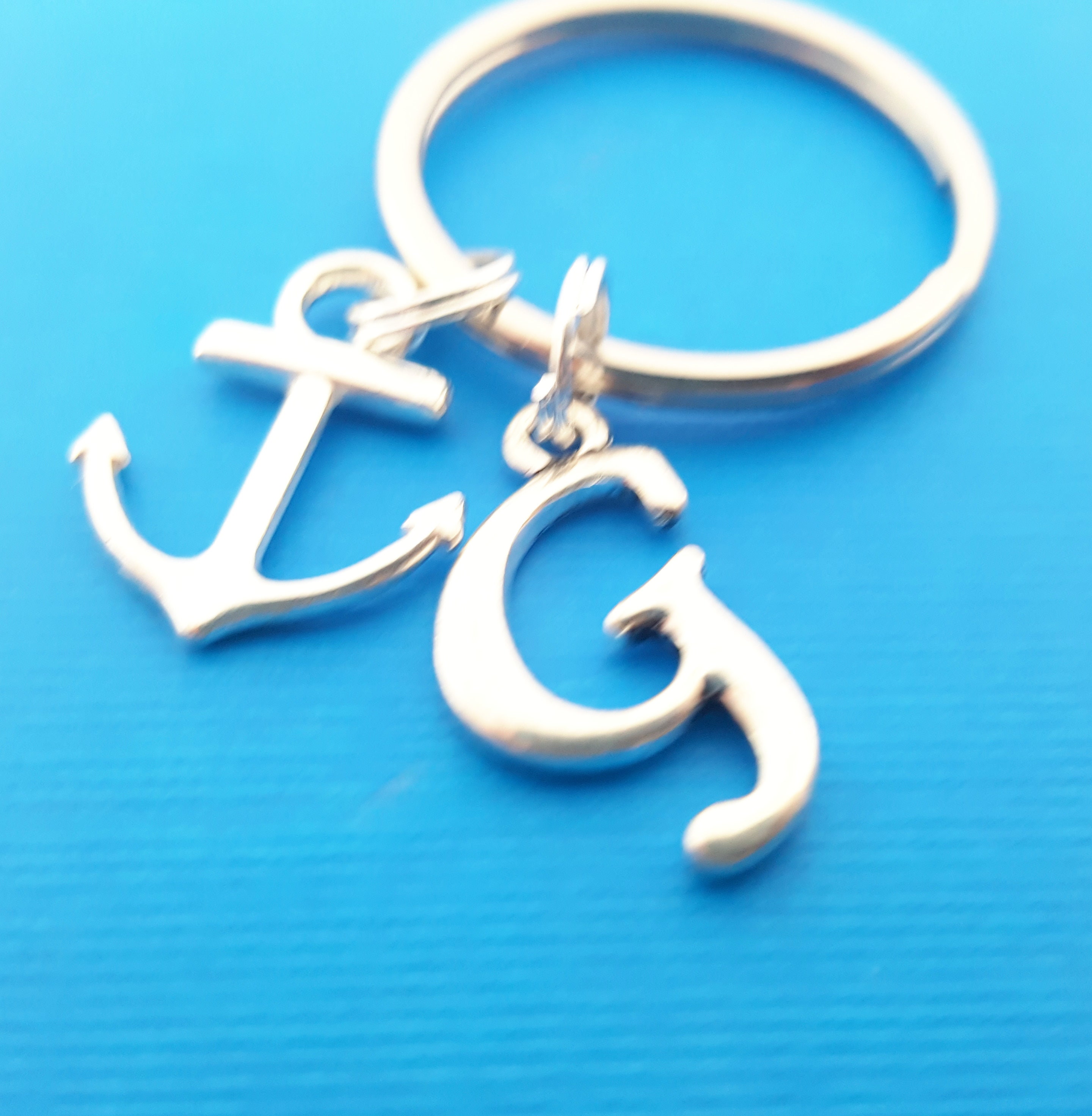 Anchor Charm Personalized Key chain Initial Key Chain | Etsy