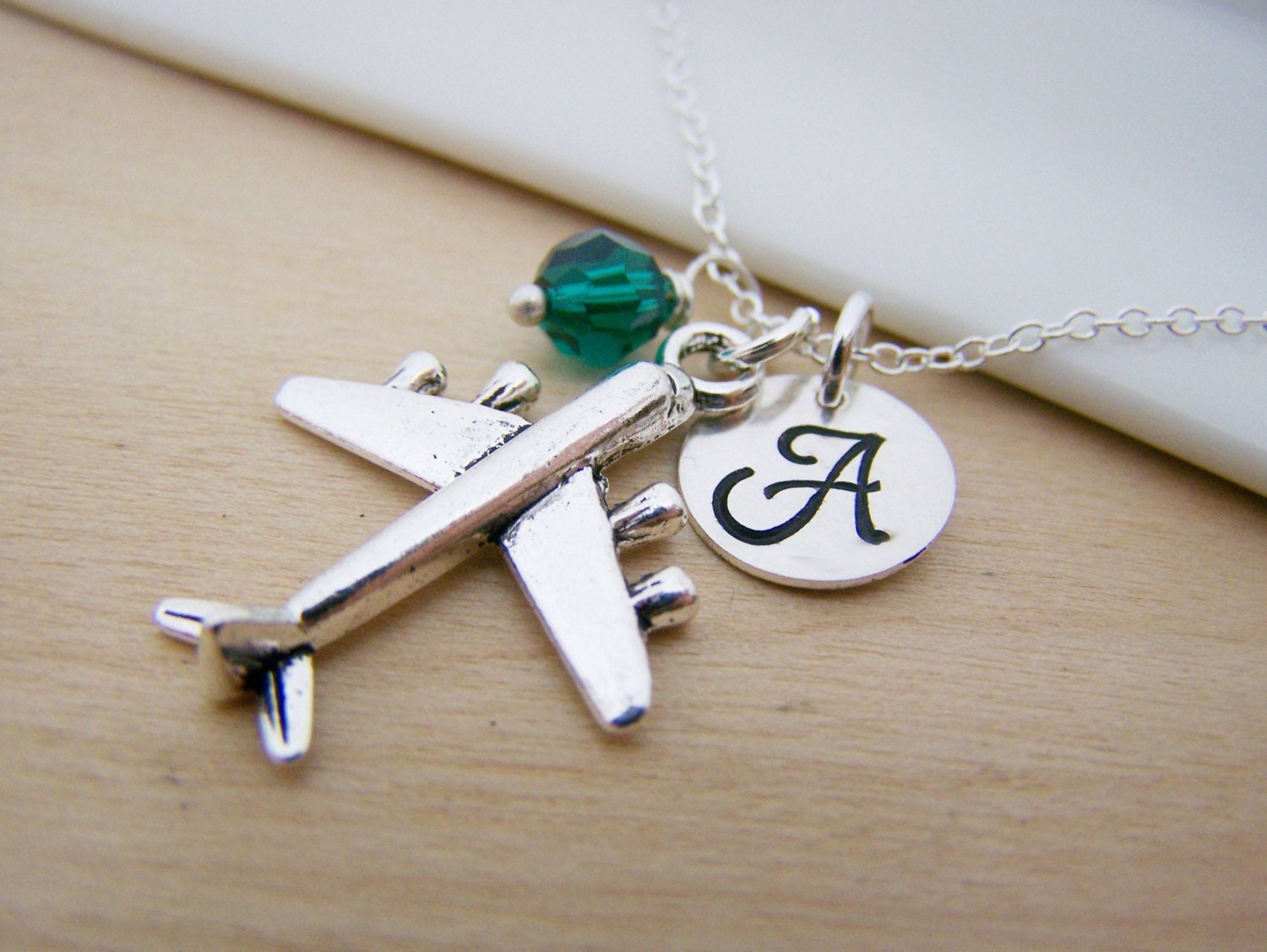 Airplane Pilot Charm Necklace Personalized Initial Sterling | Etsy