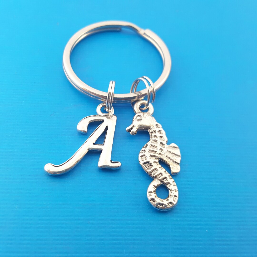Sea Horse Keychain - Personalized Key Chain - Initial Key Chain ...