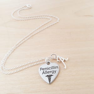 Penicillin Allergy Charm Necklace - Allergy Alert Charm - Personalized ...