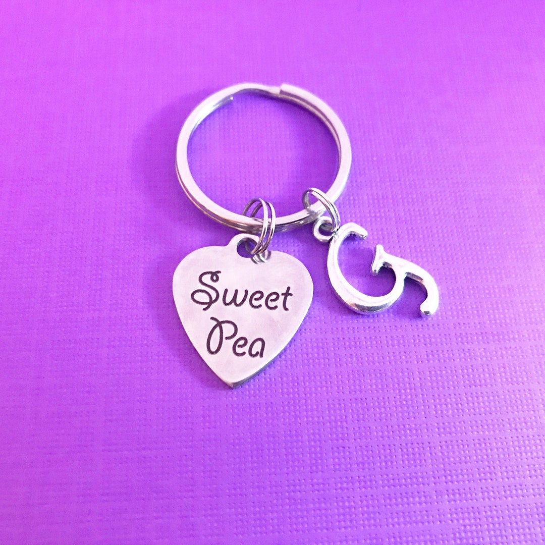 Sweet Pea Charm - Personalized Key Chain - Initial Key Chain - Sweet ...