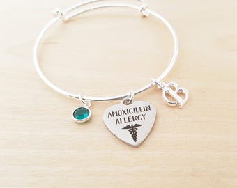 Shellfish Allergy Bracelet Silver Adjustable Bangle | Etsy