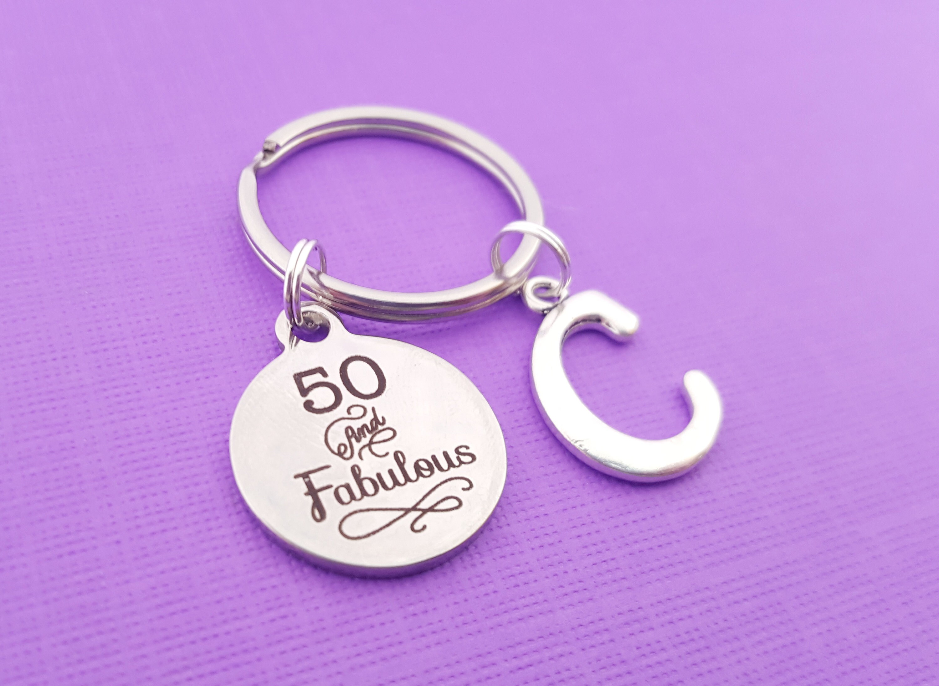 50 and Fabulous Keychain - Birthday Keychain - Personalized Initial Key ...