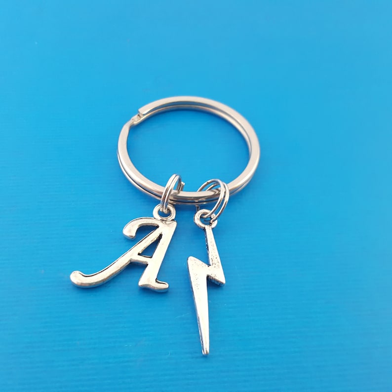 Lightning Bolt Key Chain Personalized Initial Keychain - Etsy