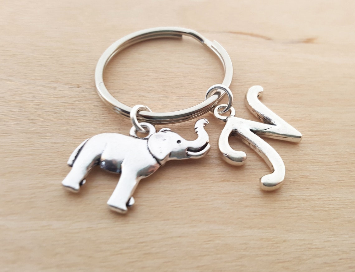 Elephant Key Chain Personalized Key Chain Initial Key - Etsy