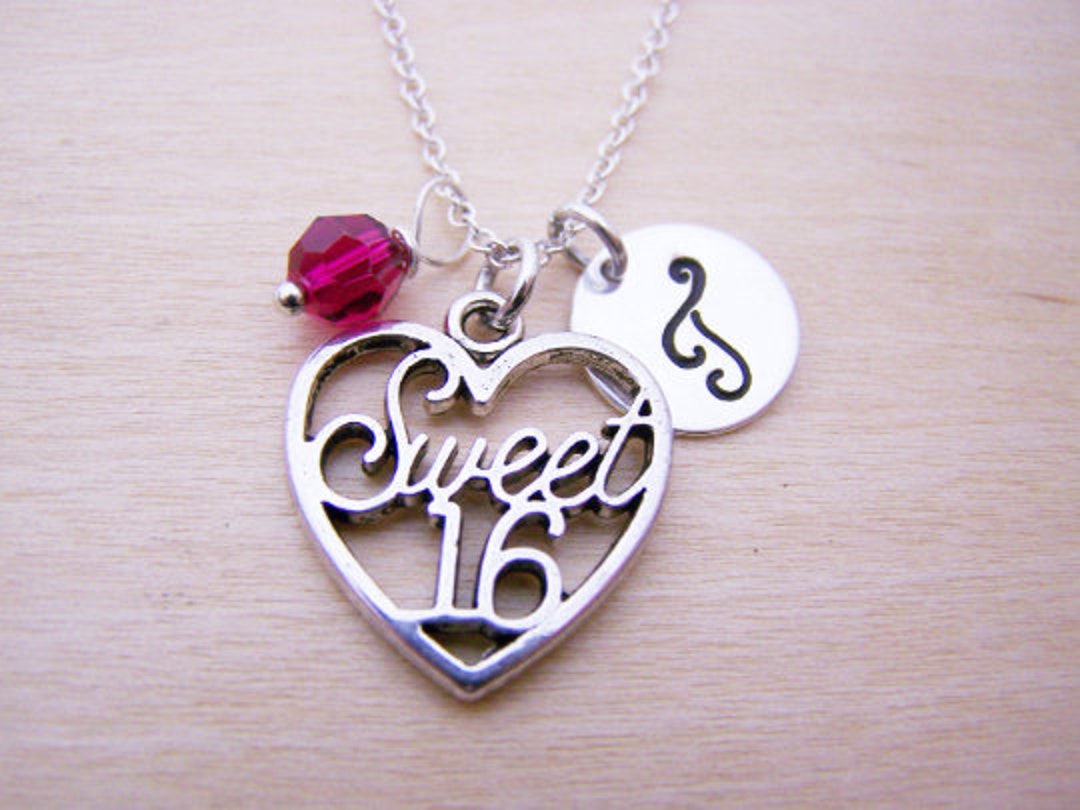 Sweet 16 Charm Necklace - Personalized Initial Sterling Silver Custom ...