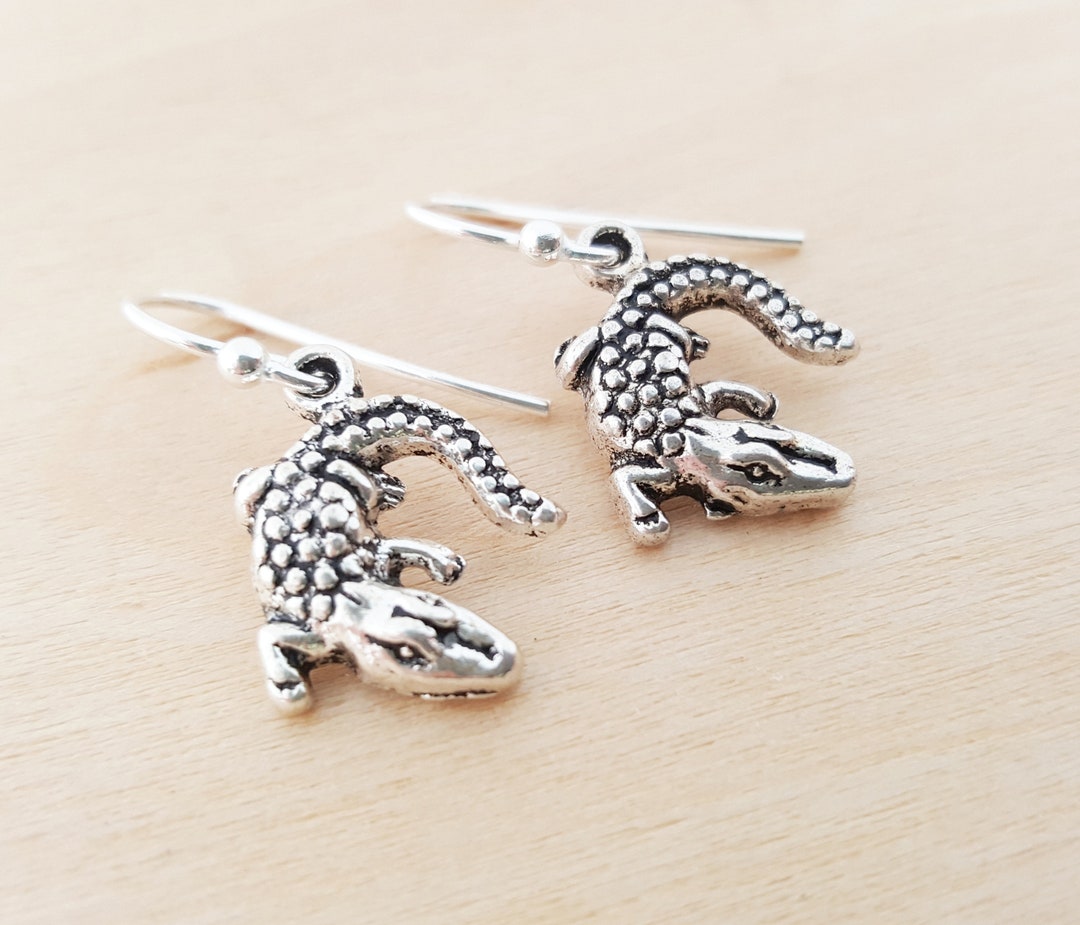 Alligator Earrings - Crocodile Charm Earrings - Sterling Silver ...