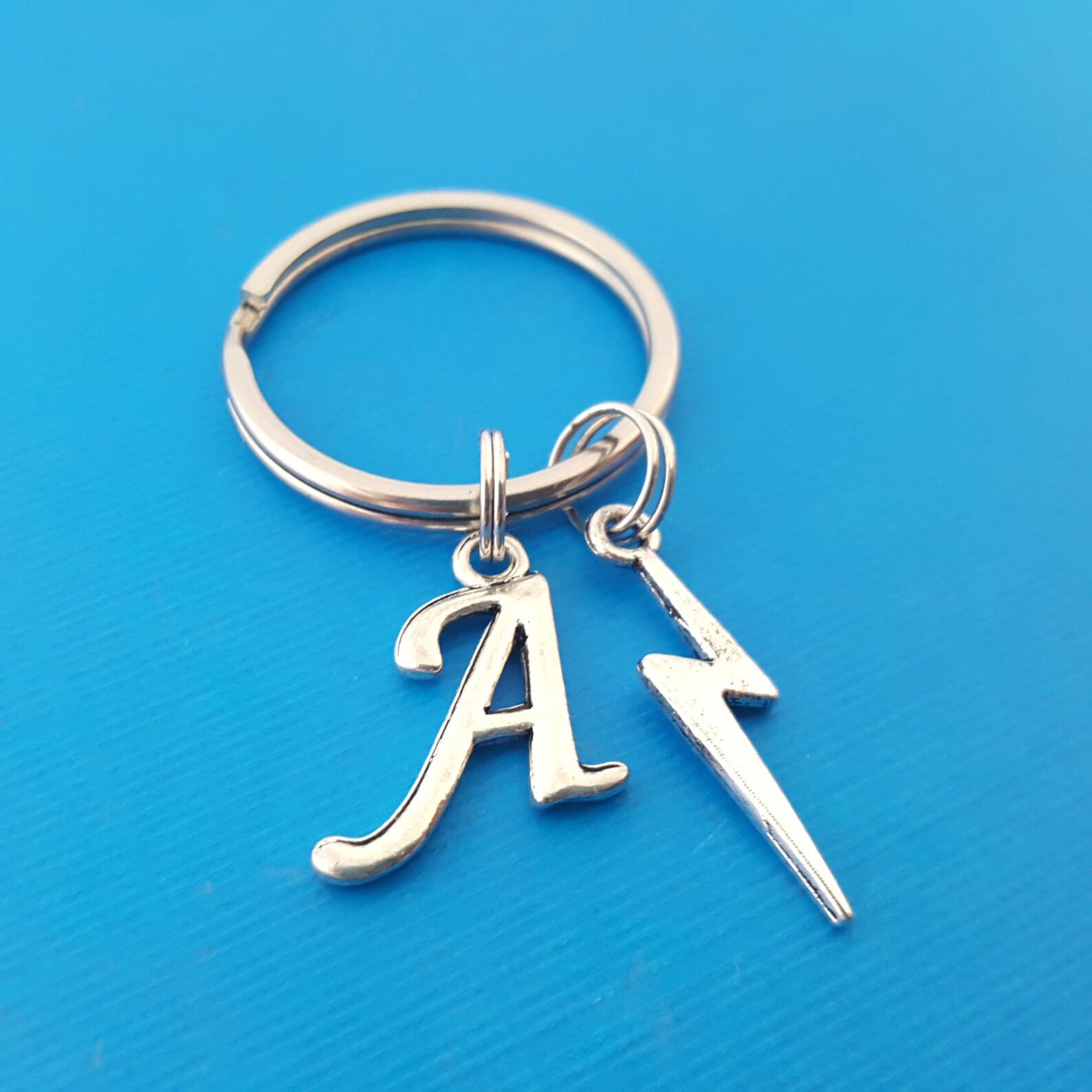 Lightning Bolt Key Chain Personalized Initial Keychain - Etsy