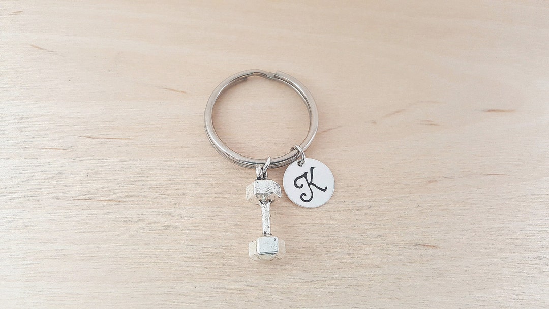 Dumbbell Keychain - Gym Charm - Personalized Gift - Initial Keychain ...