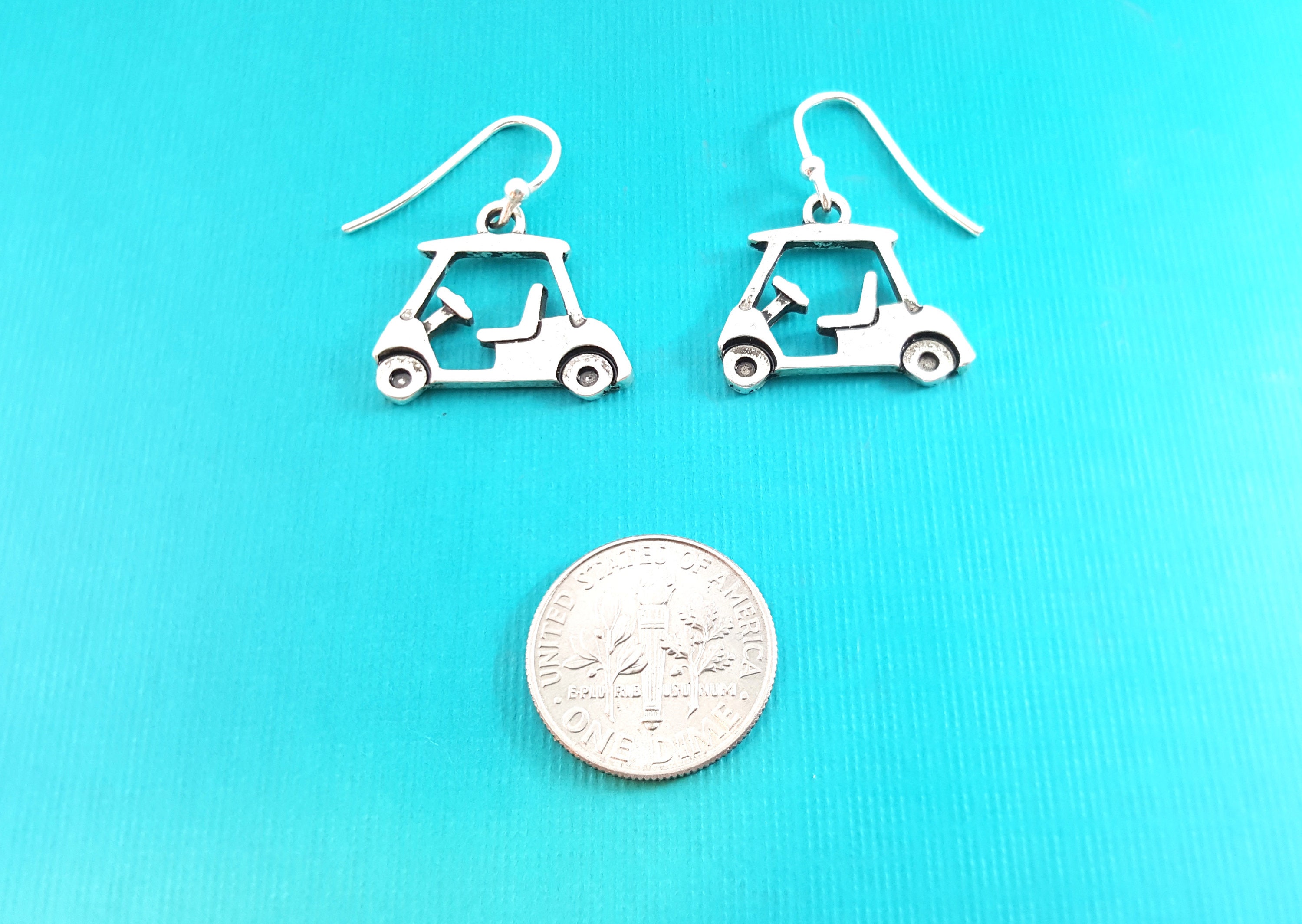 Golf Cart Earrings - Golf Earrings - Sterling Silver Earrings - Silver ...