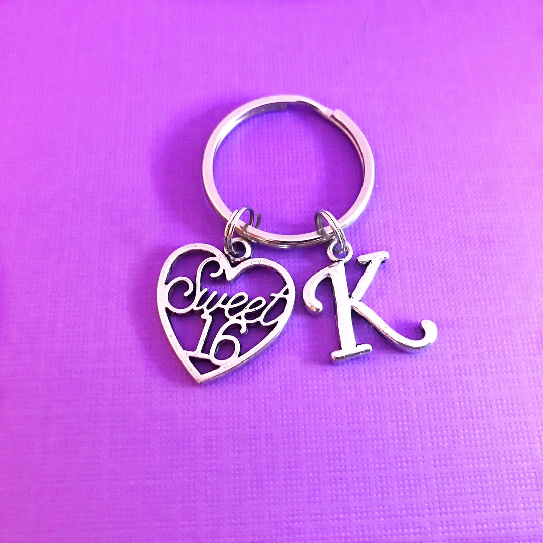 Sweet 16 Charm - Personalized Key Chain - Initial Key Chain - Sweet 16 ...