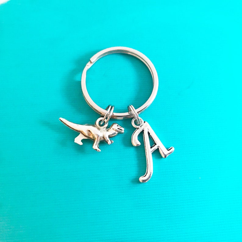 T-rex Charm Personalized Key Chain Initial Key Chain - Etsy