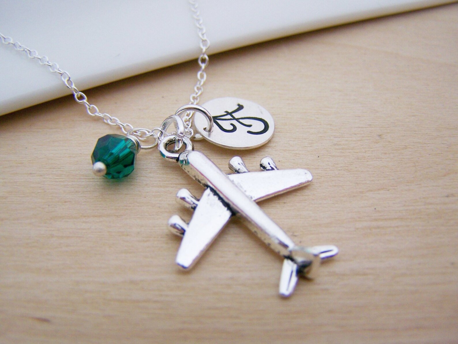 Airplane Pilot Charm Necklace - Personalized Initial Sterling Silver ...