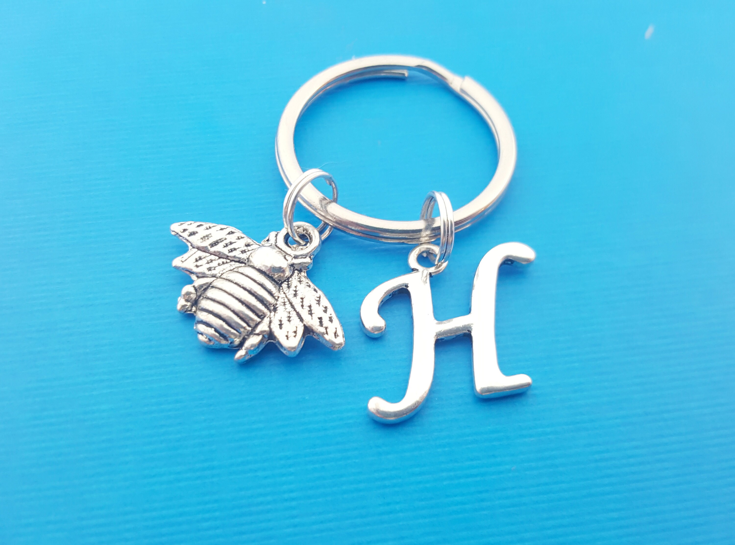 Bee Key Chain Bee Charm Personalized Key Chain Initial - Etsy