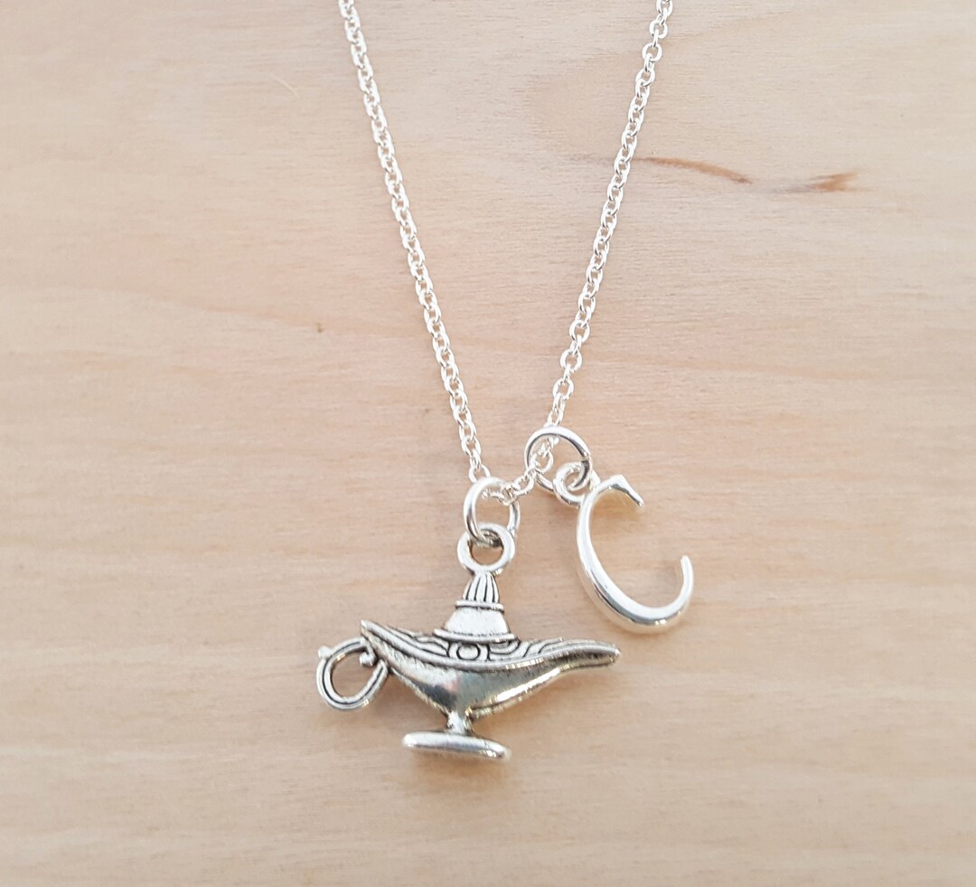 Genie Lamp Charm - Personalized Necklace - Custom Initial Necklace ...