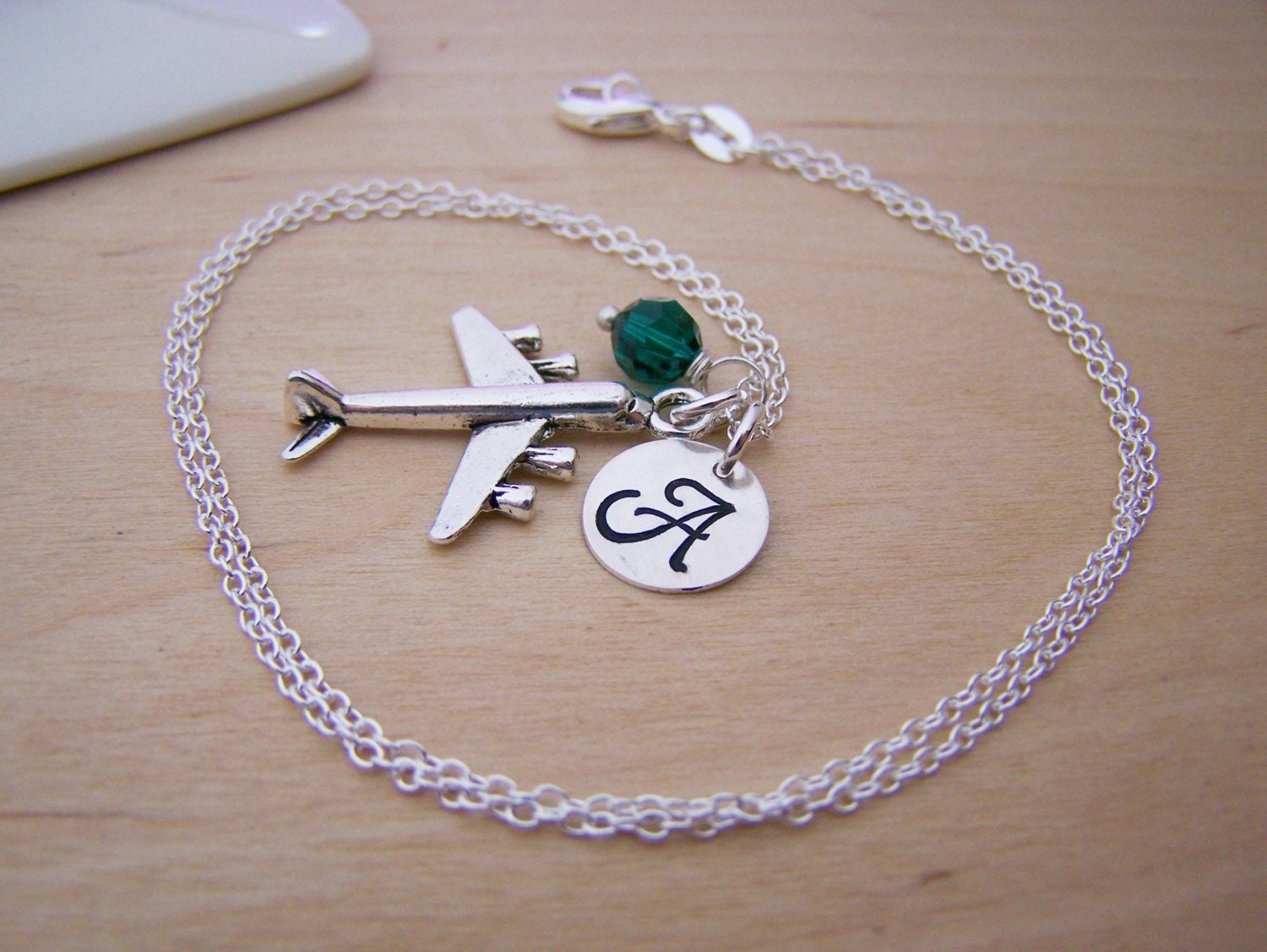 Airplane Pilot Charm Necklace Personalized Initial Sterling | Etsy