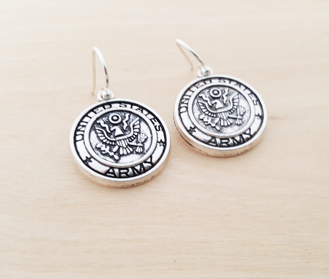 Army Earrings - Military Charm Earrings - Sterling Silver Earrings ...