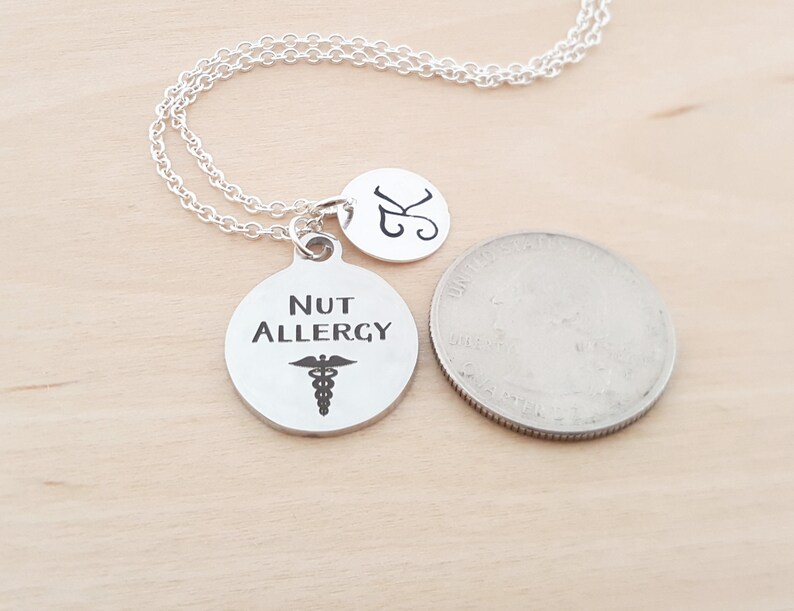 Nut Allergy Charm Personalized Custom Initial Necklace Silver Necklace ...