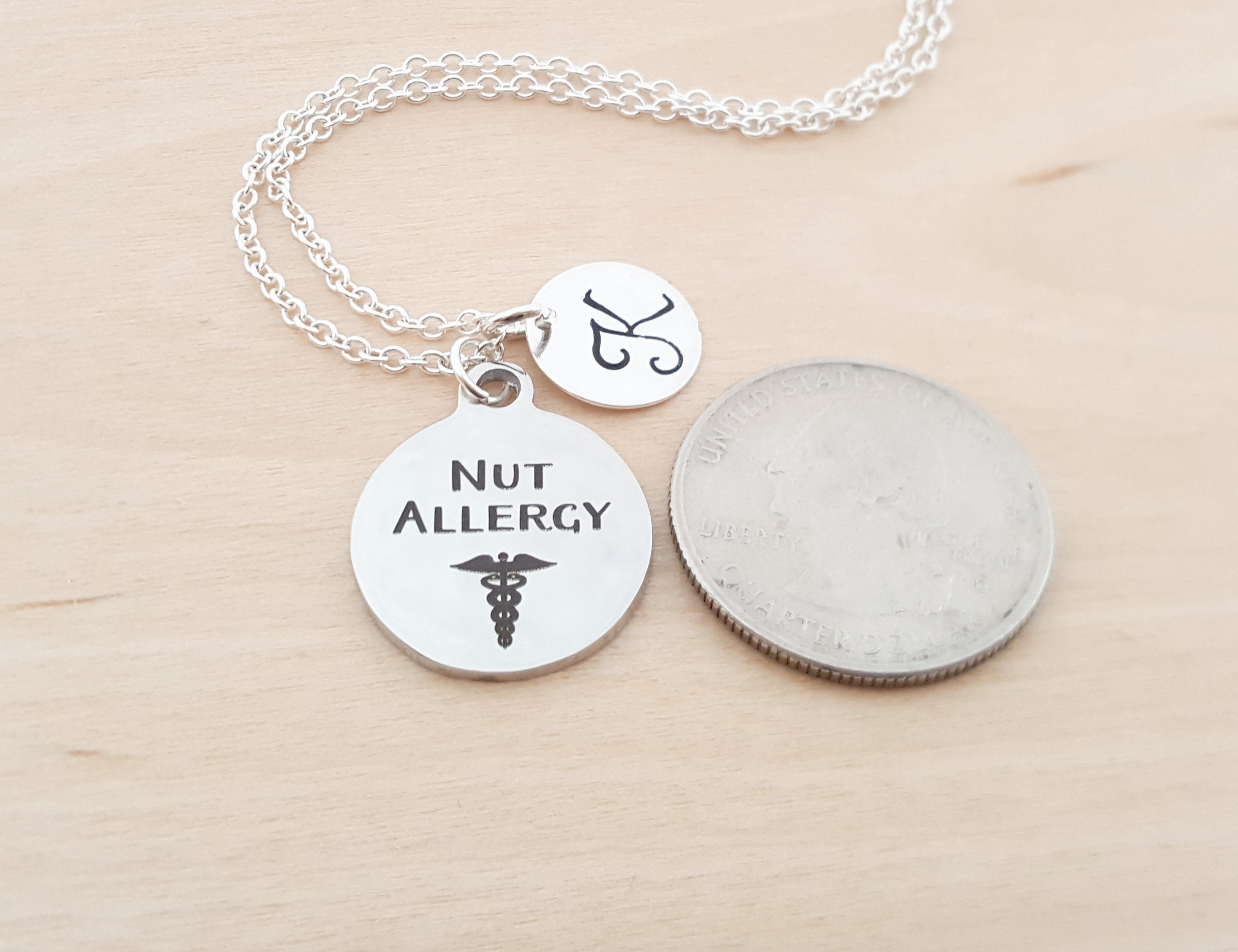 Nut Allergy Charm Personalized Custom Initial Necklace Silver | Etsy